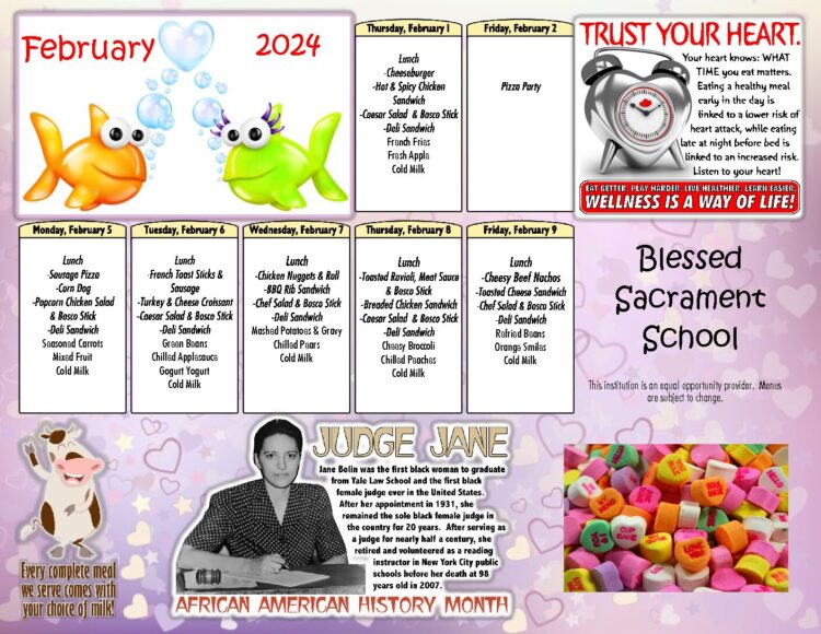 Lunch Menu & Pricing - Blessed Sacrament Catholic School